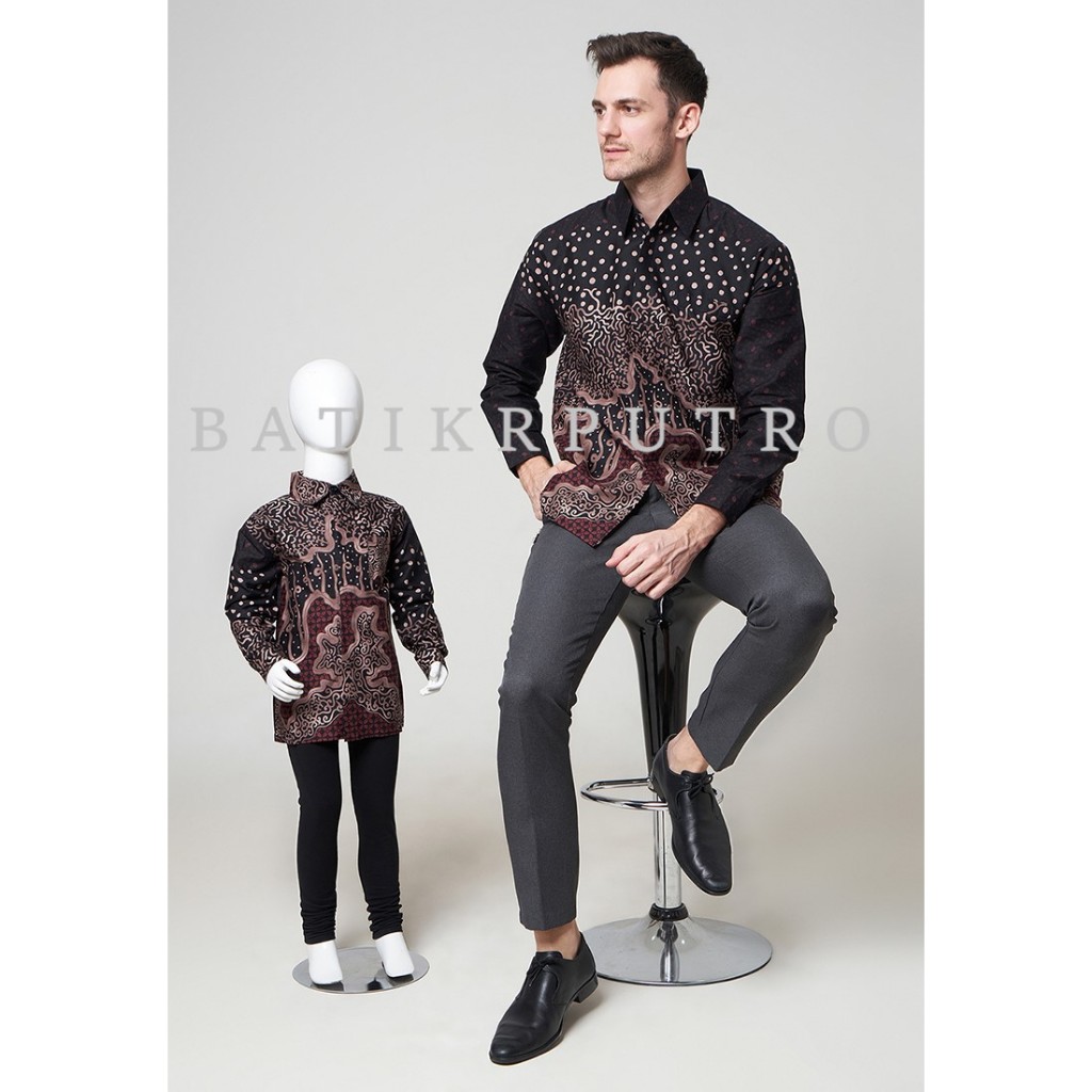 Jual Kemeja Batik Couple Ayah Anak Warna Hitam Maroon, Batik Pria Warna ...