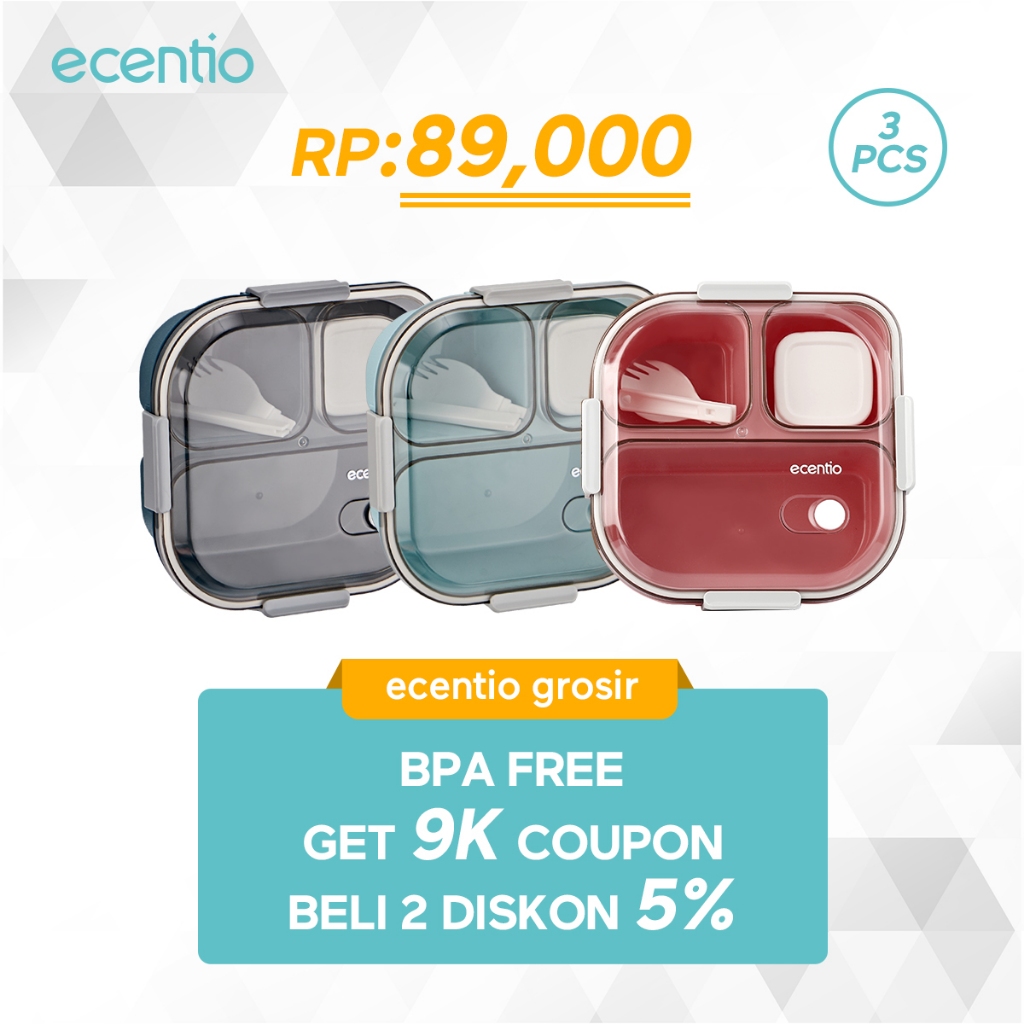 Jual 【Grosir】ecentio Kotak Makan anti tumpah 3 Grid 1100ml lunch box disegel Kotak Anti bocor ...