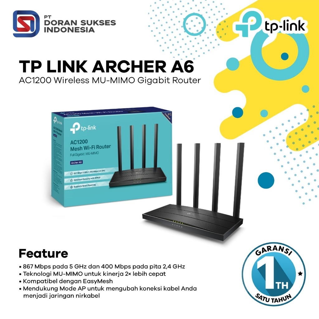 Jual TP LINK Archer A6 AC1200 Wireless MU-MIMO Gigabit Router | Shopee ...