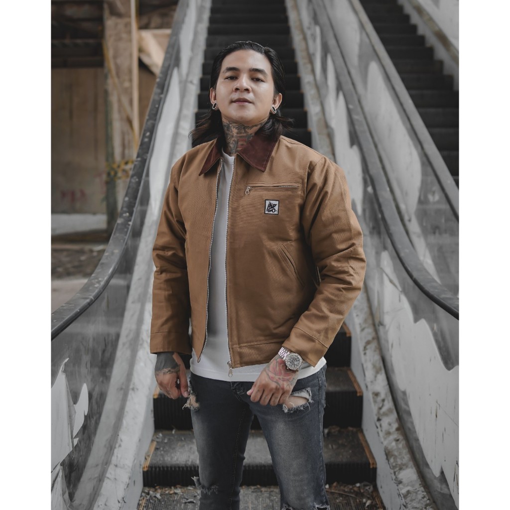 Jual Work Jaket Indigo Canvas Marsoto and Suede | Shopee Indonesia