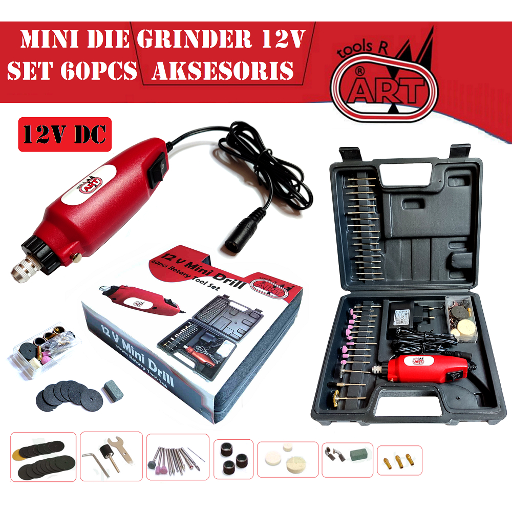 Jual ART 12V Mini Grinder Set Aksesoris 60 Pcs Bor Tuner Set Gerinda ...
