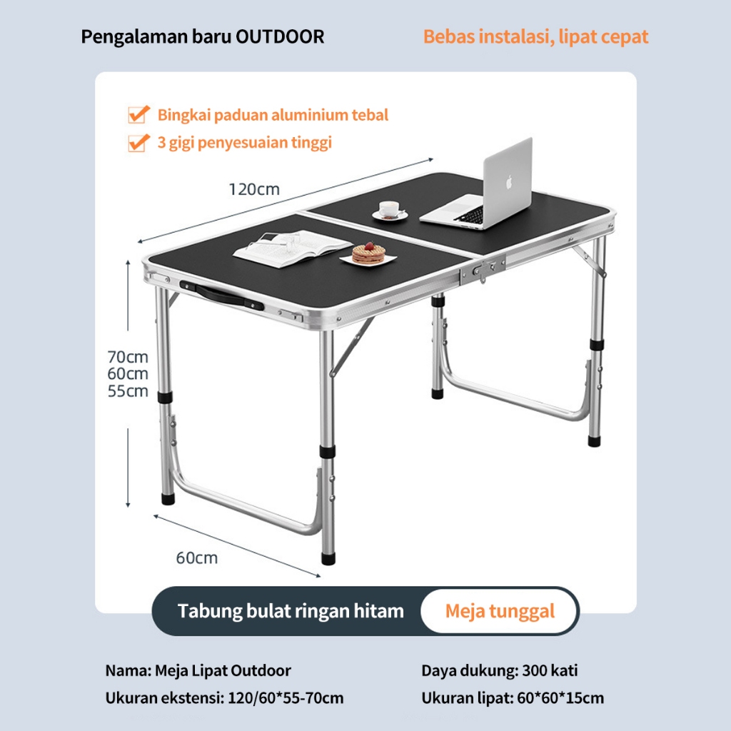 Jual Meja Lipat Portable / Meja Lipat Serbaguna Uk 120x60x50-70cm Model ...