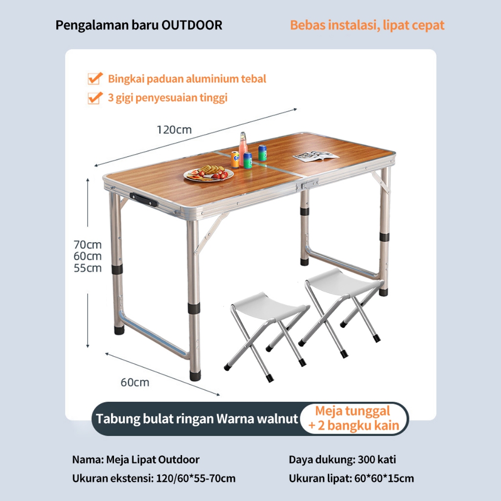 Jual Meja Lipat Portable / Meja Lipat Serbaguna Uk 120x60x50-70cm Model ...