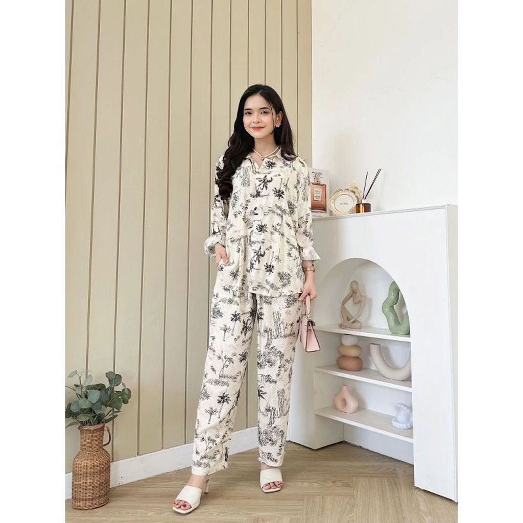 Jual One Set Piyama Setelan Rayon Pajamas Viscose Motif Terbaru Wanita Dewasa Lengan Panjang ...