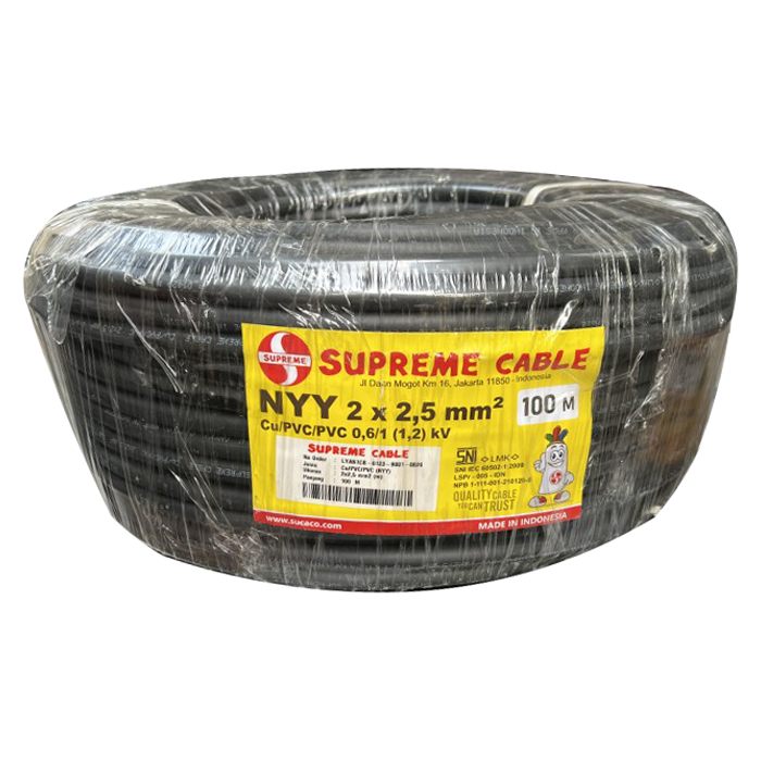 Jual Kabel Listrik NYY 2x2.5 2x2,5 ISI 2 2.5 MM Supreme Lidi Kawat Tembaga Hitam 50 Meter 50M ...