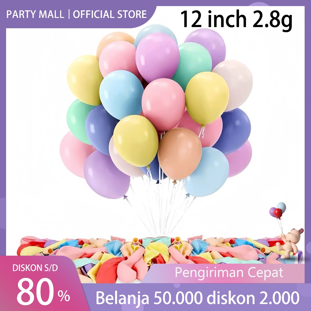 Jual Balon latex Macaron Ukuran 12 inch / Balon Pastel Tebal 30 Pcs ...