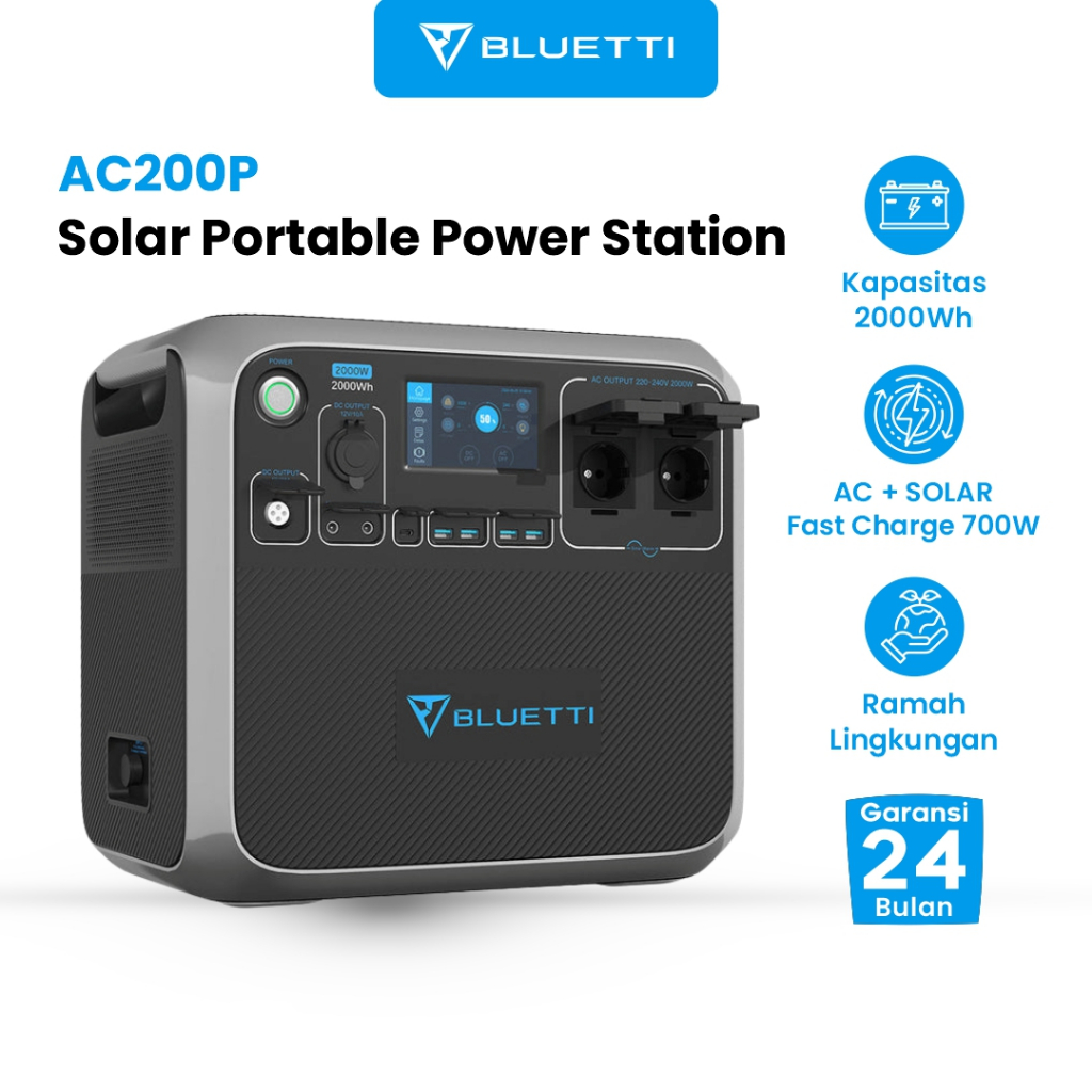 Jual Power Station Solar BLUETTI AC200P 2000W Genset Portable Camp 2000Wh | Shopee Indonesia