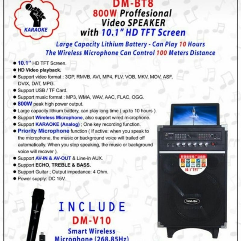 Jual SPEAKER PORTABLE YAMADA DM-T2& DM-BT8 VIDEO KARAOKE ACTIVE LAYAR HD | Shopee Indonesia