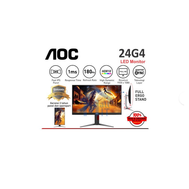 Jual Monitor AOC Gaming 24G4 24" 1080P 180Hz IPS 1ms Full HD Full ERGO ...