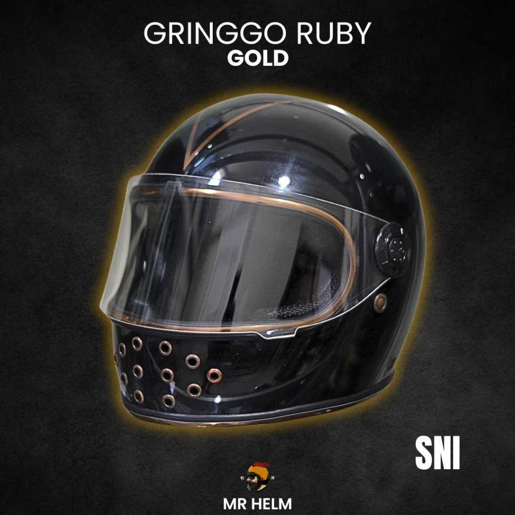 Jual HELM RETRO HOLE GRINGGO LIST GOLD / HELM CLASSIC / SNI ( MR HELM ...