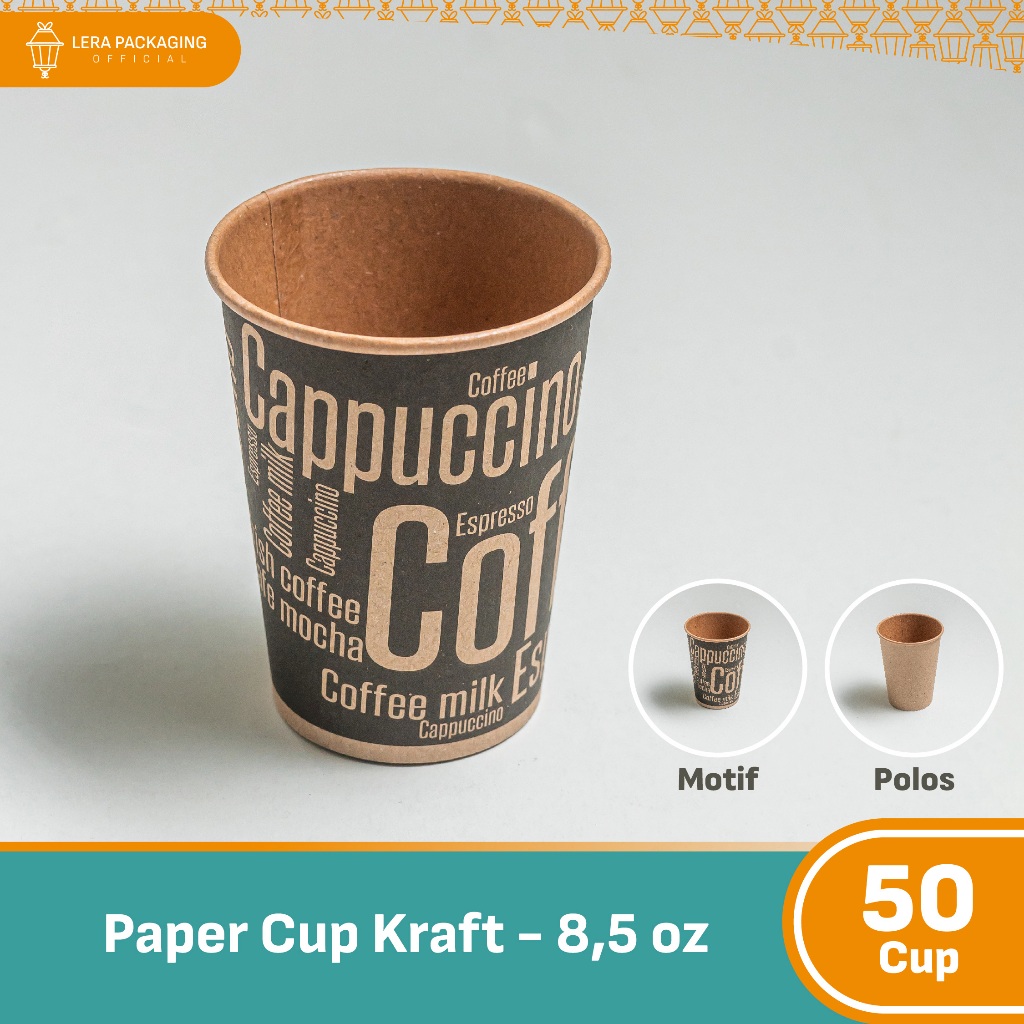 Jual [ISI 50pcs] Paper Cup KRAFT Coklat 8 Oz & Tutup / Gelas Kertas Tahan Panas untuk Kopi Teh ...
