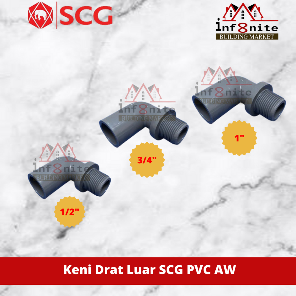 Jual Male Elbow Knee Knie Keni Drat Luar Kdl SCG Pvc AW 1/2" 3/4" 1" Inch - 1/2 Inch | Shopee ...