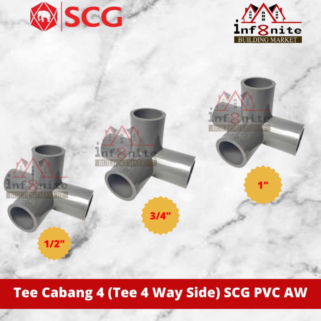 Jual T 4 Way Side Tee Cabang 4 Sudut SCG SCG Pvc AW 1/2" 3/4" 1" Inch | Shopee Indonesia