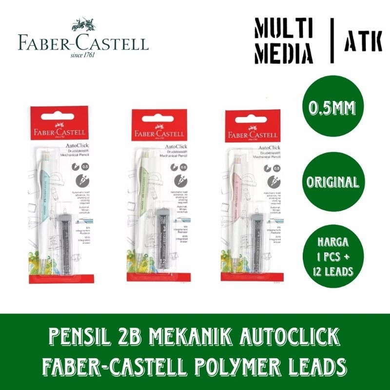 Jual FABER-CASTELL MECHANICAL PENCIL 0.5 AUTOCLICK WHITE BARREL BLISTER ...