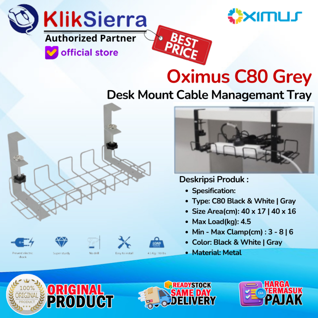 Jual OXIMUS C80 Grey - Desk Mount Cable Management Tray I OXI.C80G ...