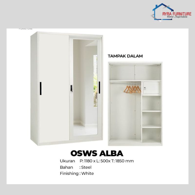 Jual OLYMSTEEL - OSWS - LEMARI PAKAIAN BESI 2 PINTU SLIDING/LEMARI PAKAIAN BESI MINIMALIS PUTIH ...