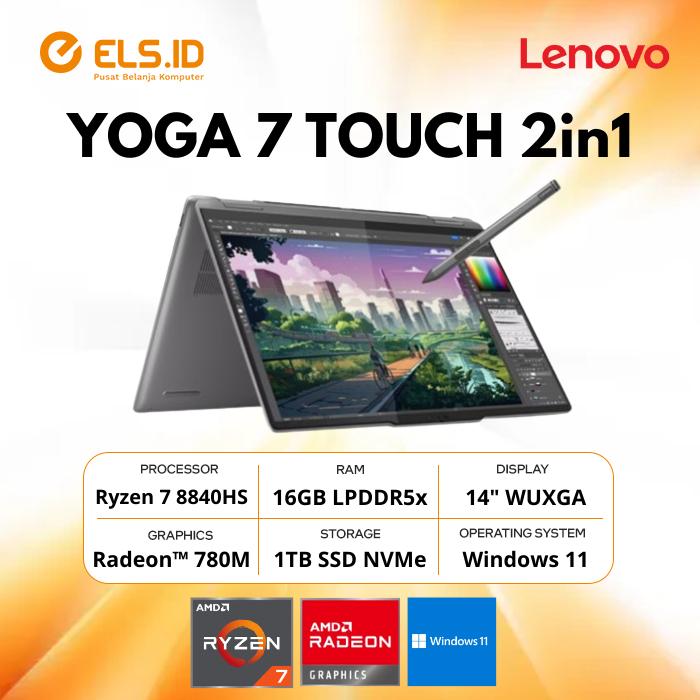 Jual Lenovo Yoga 7-14AHP9 Touch 2in1 Ryzen 7-8840HS 16GB SSD 1TB Radeon 780M | Shopee Indonesia