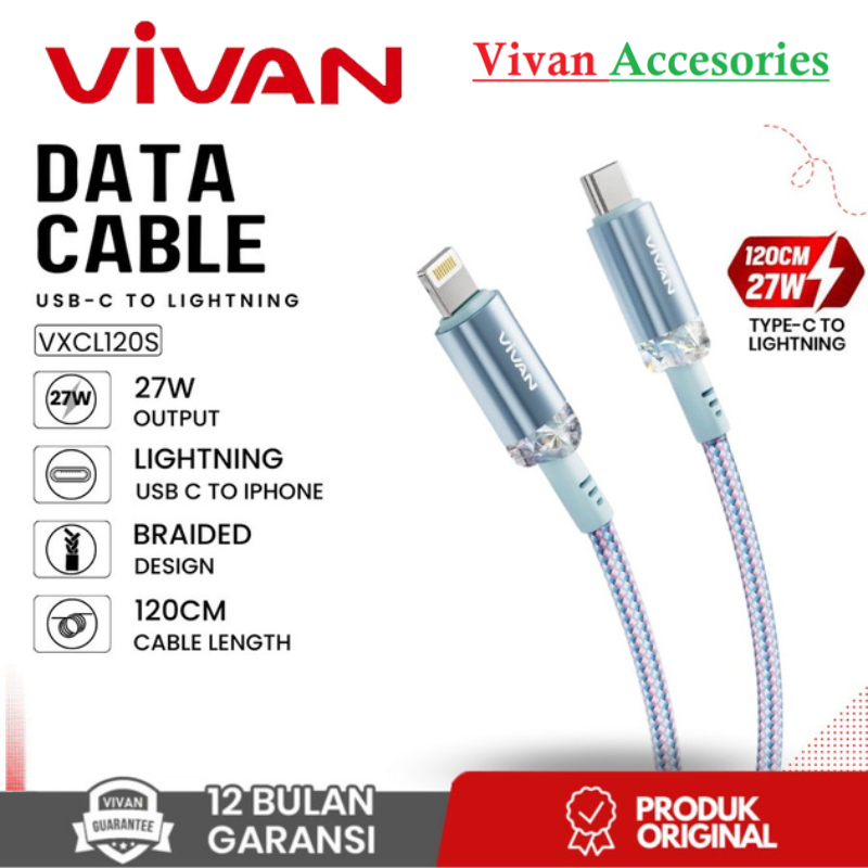 Jual VIVAN VXCL120S Kabel Cable Data Type C to Lightning PD 120CM 27W ...
