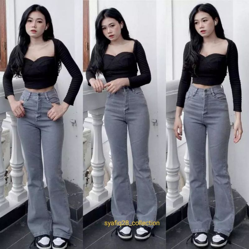 Jual Highwaist Jeans Cutbray Celana Cutbray Wanita Cutbray stretch Gaya ...