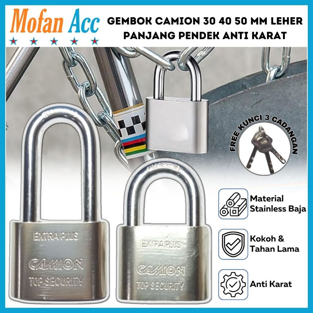 Jual Gembok Camion 30 40 50 mm Leher Panjang & Pendek / Kunci Pengaman ...