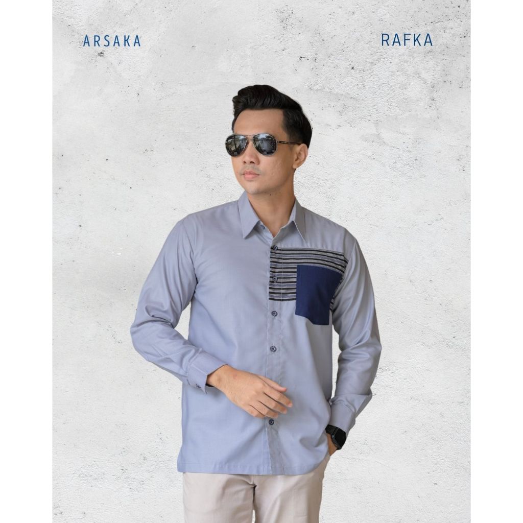 Jual Kemeja formal kasual pria lengan panjang tenun lurik kombinasi polos - ARSAKA Rafka kemeja ...