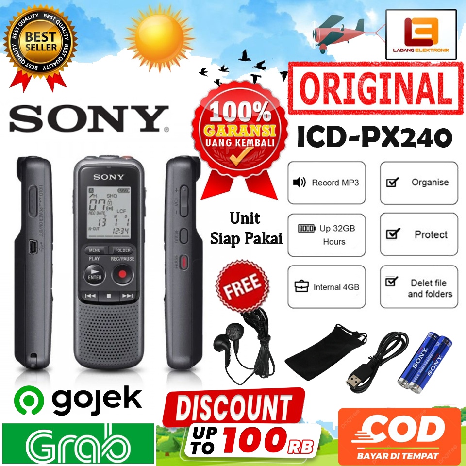 Jual Sony ICD PX240 Voice Recorder 4GB With Earphone | Shopee Indonesia