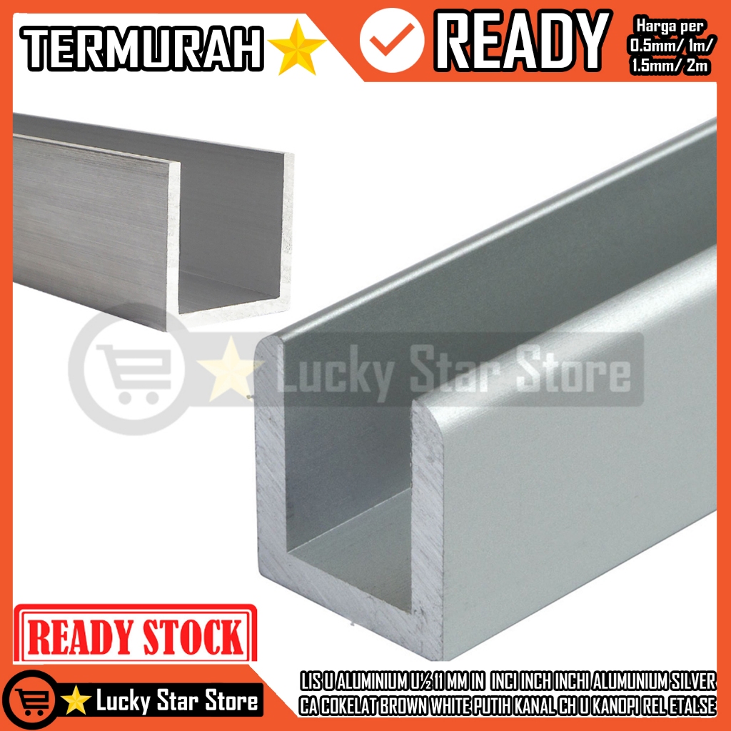 Jual LIS U ALUMINIUM U ½ 11 mm IN INCI INCH INCHI ALUMUNIUM SILVER CA ...