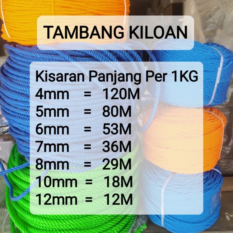 Jual Tali Tambang Plastik 4 5 6 7 8 10 12mm Harga Per Kilo / Tali Tampar 4mm 5mm 6mm 7mm 8mm ...