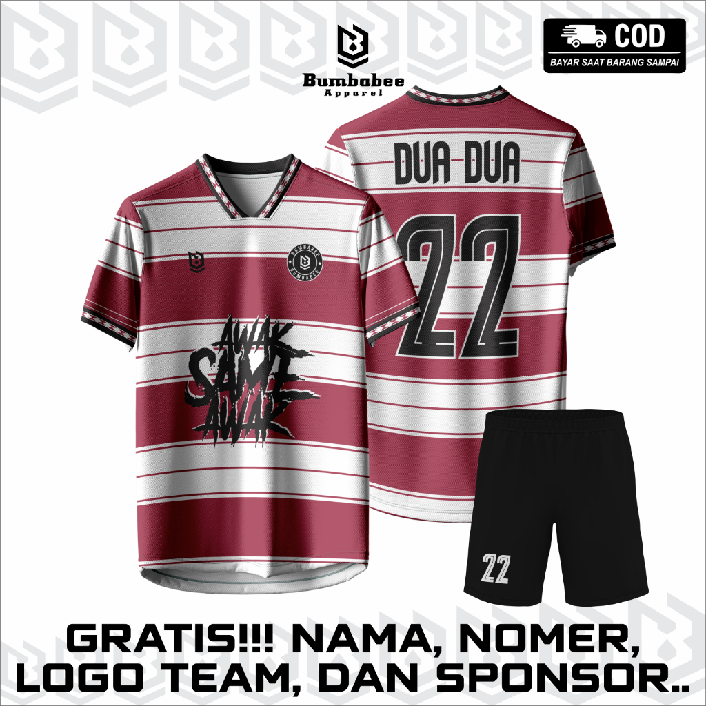 Jual Red Strip Jersey Bola Jersi Futsal Full Printing Custom Nama dan ...