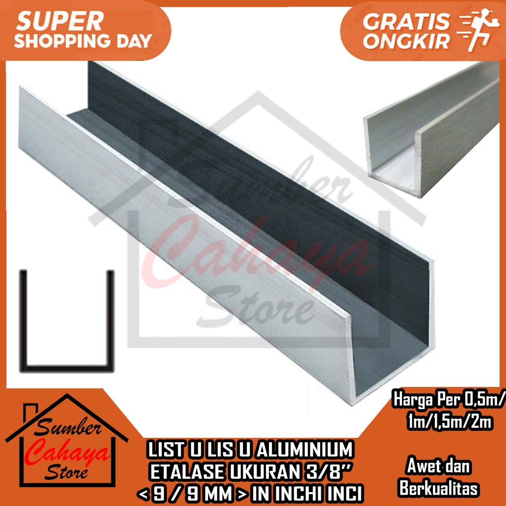 Jual Lis U Aluminium U 3/8”