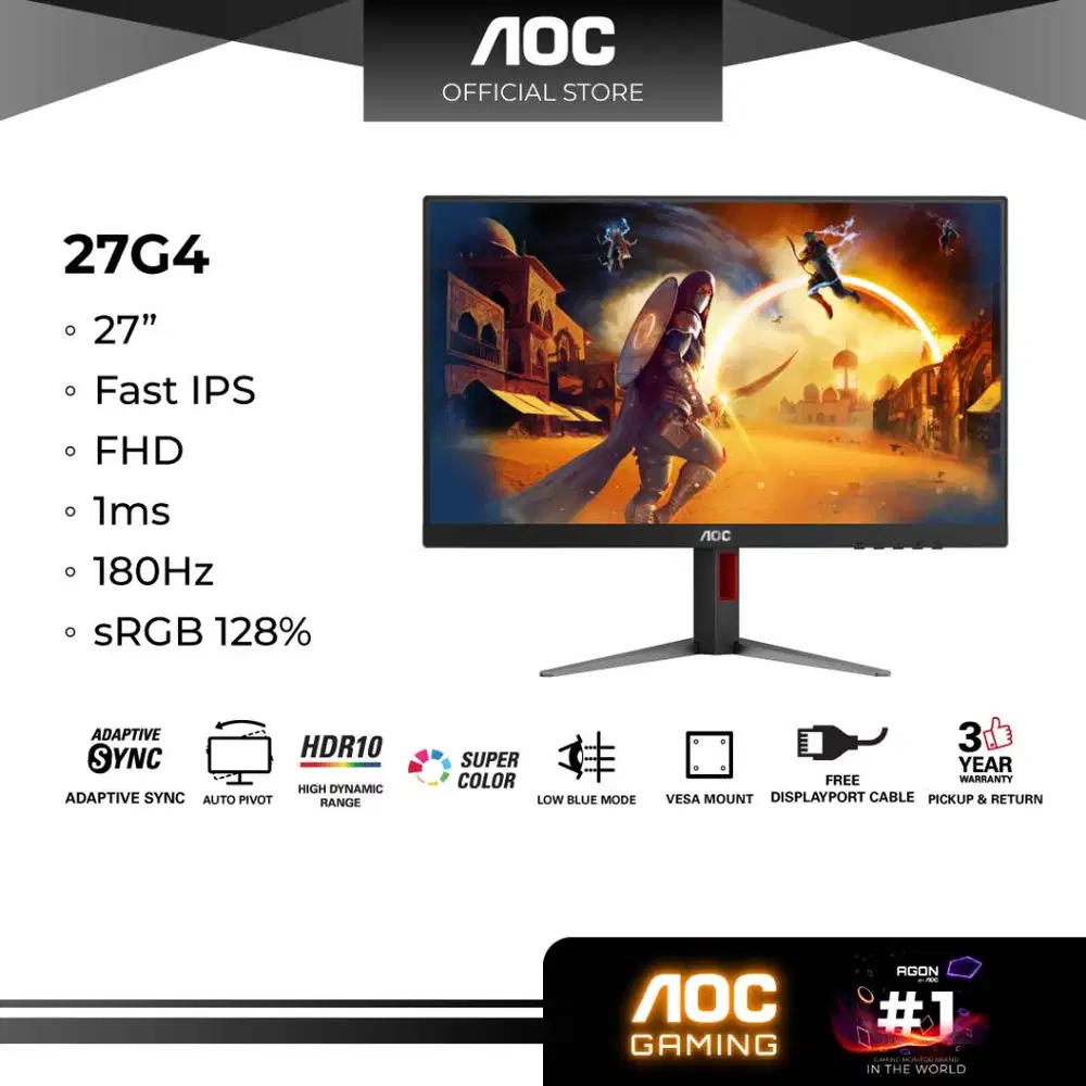 Jual Monitor Gaming AOC 27G4 27" IPS 180Hz 1ms Adaptive Sync HDR10 ...