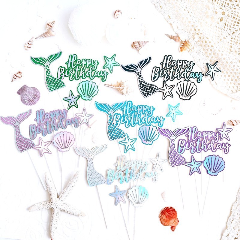 Jual CAKE TOPPER SET KERTAS HAPPY BIRTHDAY HIASAN KUE MERMAID DEKORASI ...
