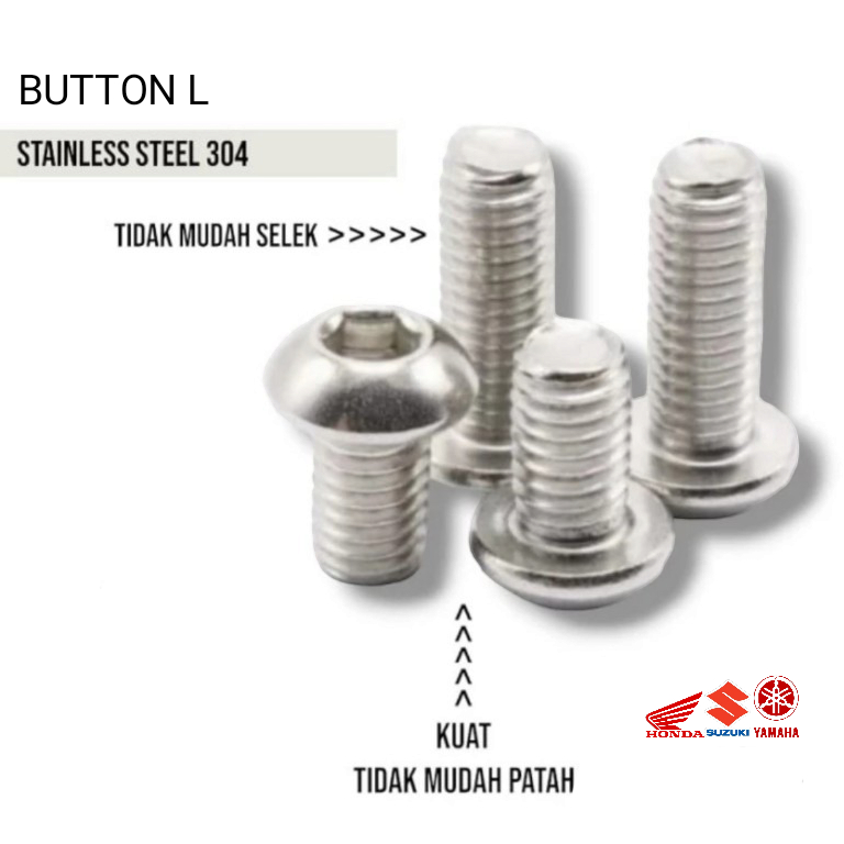 Jual 5PCS BAUT BUTTON M10 x 20 / M10 x 16 / M10 x 12 STAINLESS STEEL BAUT 10MM BAUT KANCING ...