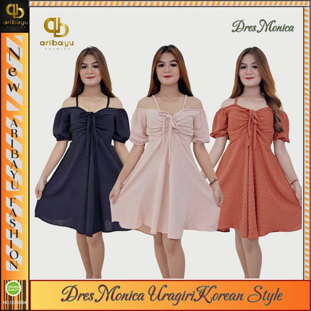Jual DRES MONICA dres gaun wanita kekinian model serut sabrina ,bahan ...