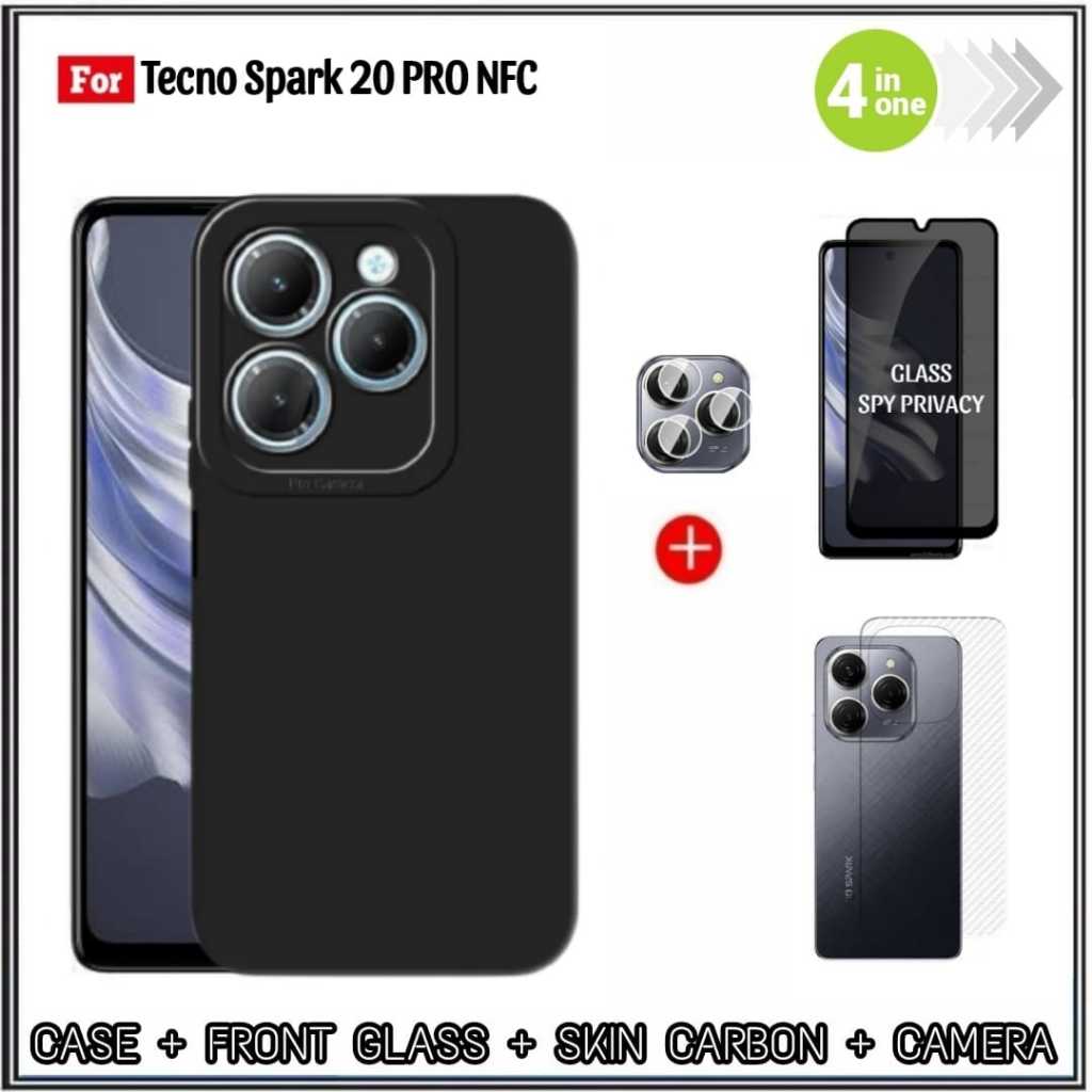 Jual Paket 4IN1 Case Tecno Spark 30C 20 Pro 20 20C Spark Go 2023 Slim Soft Casing Black Matte ...
