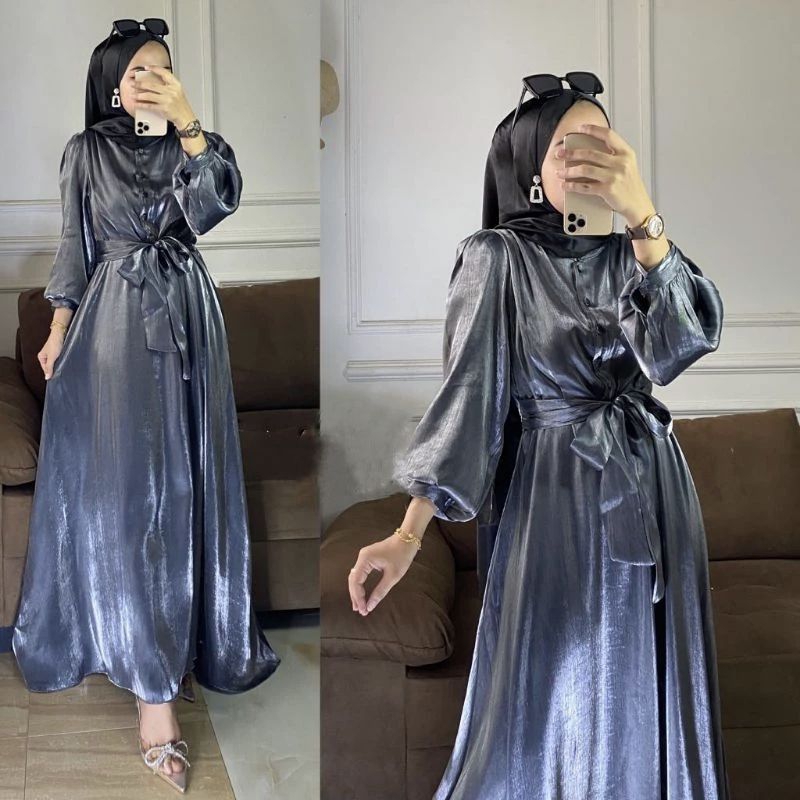 Jual [ Bisa COD ] Maxi Dress Satin Silk Shimmer Maxmara Premium | Gamis ...