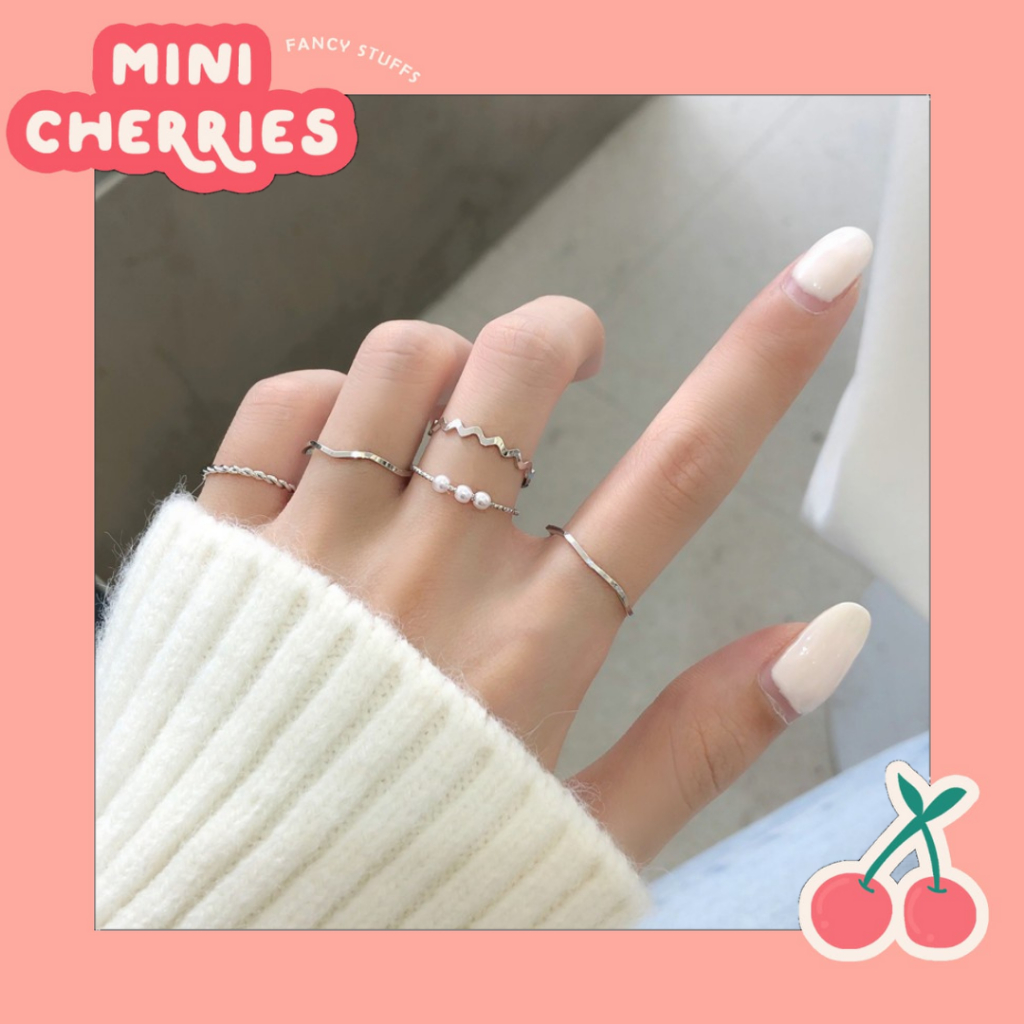 Jual MC ️ Cincin Wanita Cantik Set 5Pcs Motif Permata Anti Karat / Cincin Korea/ Gold Ring ...