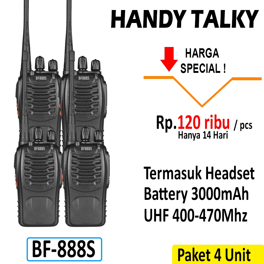 Jual Walkie Talkie BF888S 4 Unit HT Handy Talky Radio Komunikasi Jarak Jauh Termasuk Earset ...