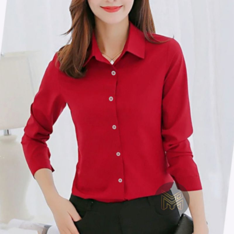 Jual Kemeja Polos Wanita Atasan Merah Kemeja 17 Agustusan Casual Basic ...