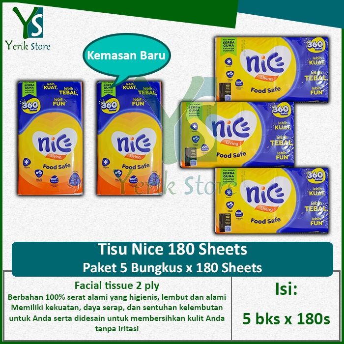 Jual [Paket 5 Pcs] Tissue nice 180 Sheets 2 ply Berat Sekitar 900 gram ...