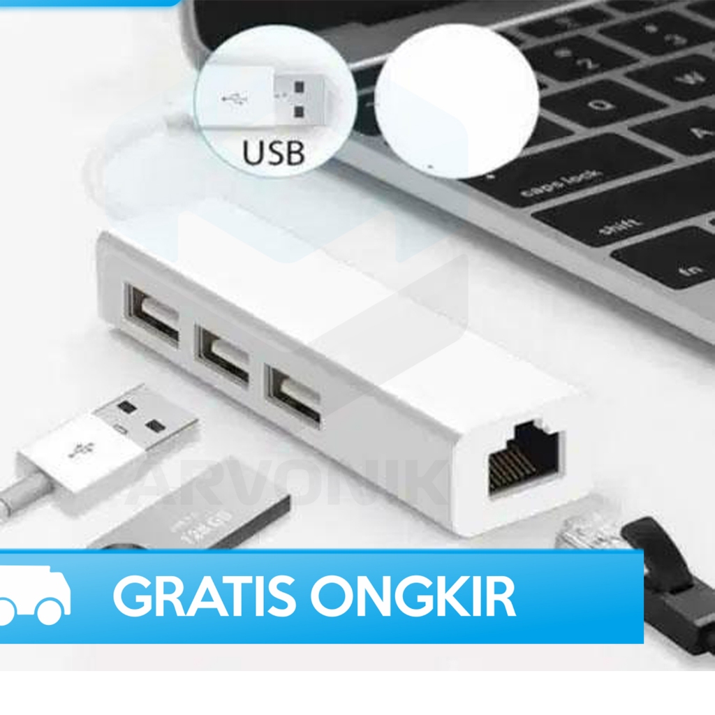 Jual KARTU JARINGAN EKSTERNAL USB LAN ENTHERNET KE LAPTOP 3 PORT USB ...