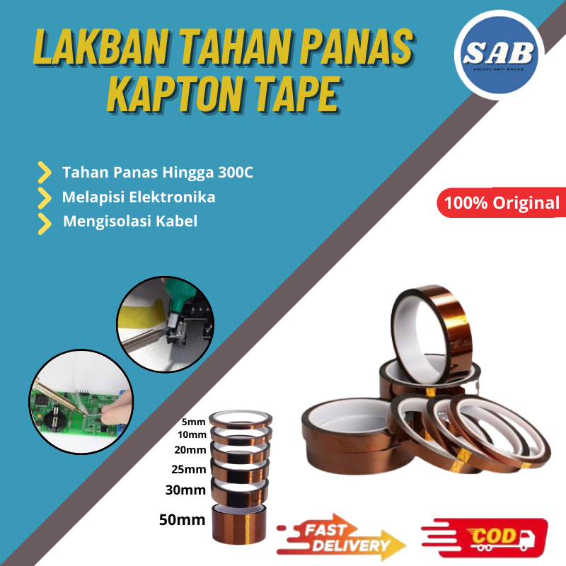 Jual Lakban Tahan Panas Kapton Tape Perekat Anti Panas 300C Heat ...