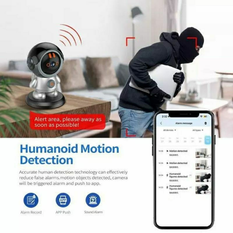 Jual CCTV YH-A5DCL Robot Kamera IP Nirkabel Pelacakan Otomatis Wi Fi ...