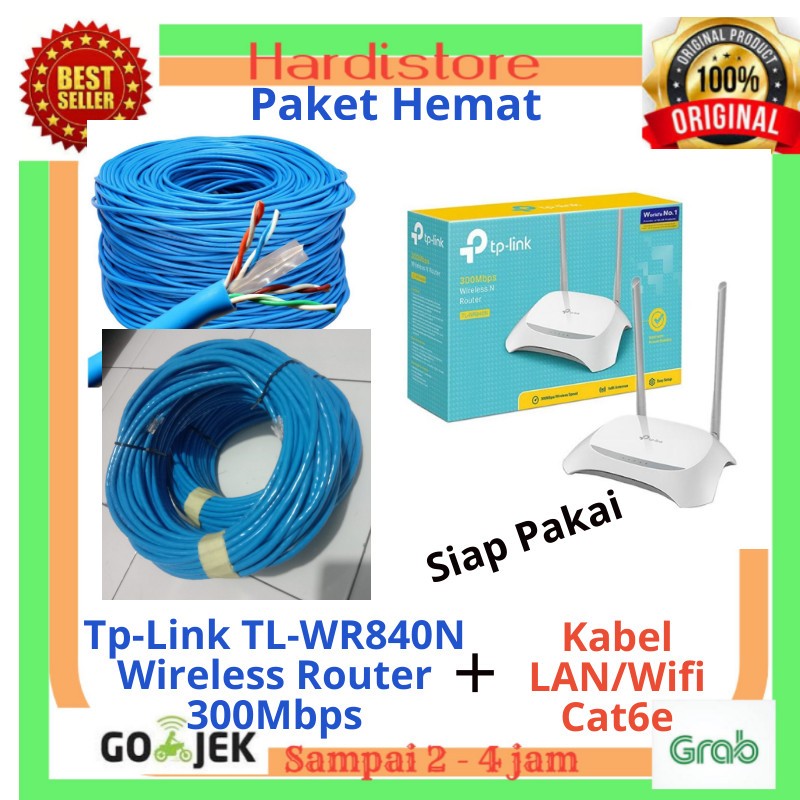 Jual Kabel LAN Cat6e Gigabit 10m 15m 20m 25m 30m plus Router WIFI TpLink TL-WR840N Paket Hemat ...