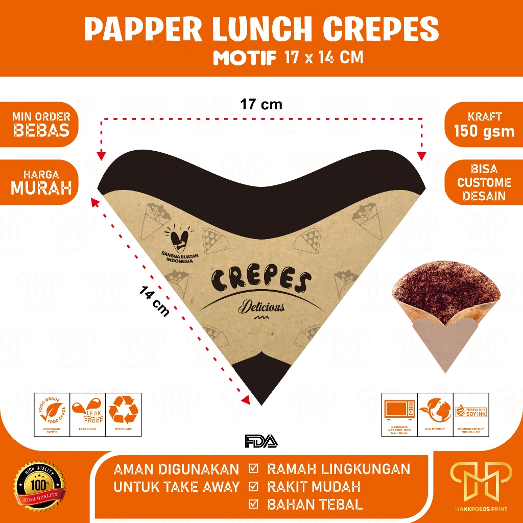 Jual Kemasan Crepes, Paper Lunch Crepes, Tempat Makan Crepes, Kertas ...