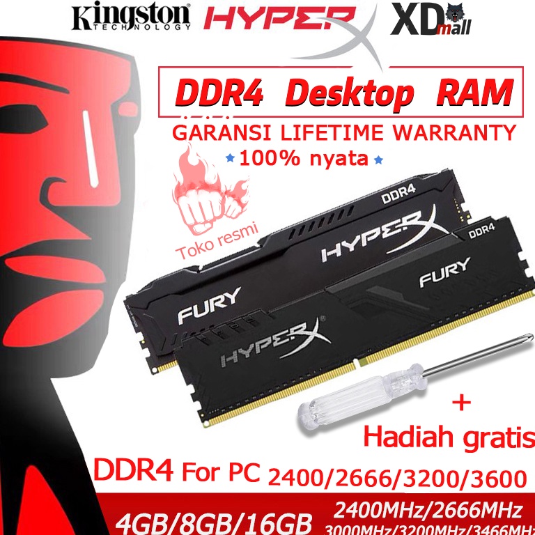 Jual STOK TERBARU KINGSTON HyperX FURY RAM DDR4 4GB 8GB 16GB 24Mhz 2666Mhz 32Mhz Desktop RAM ...