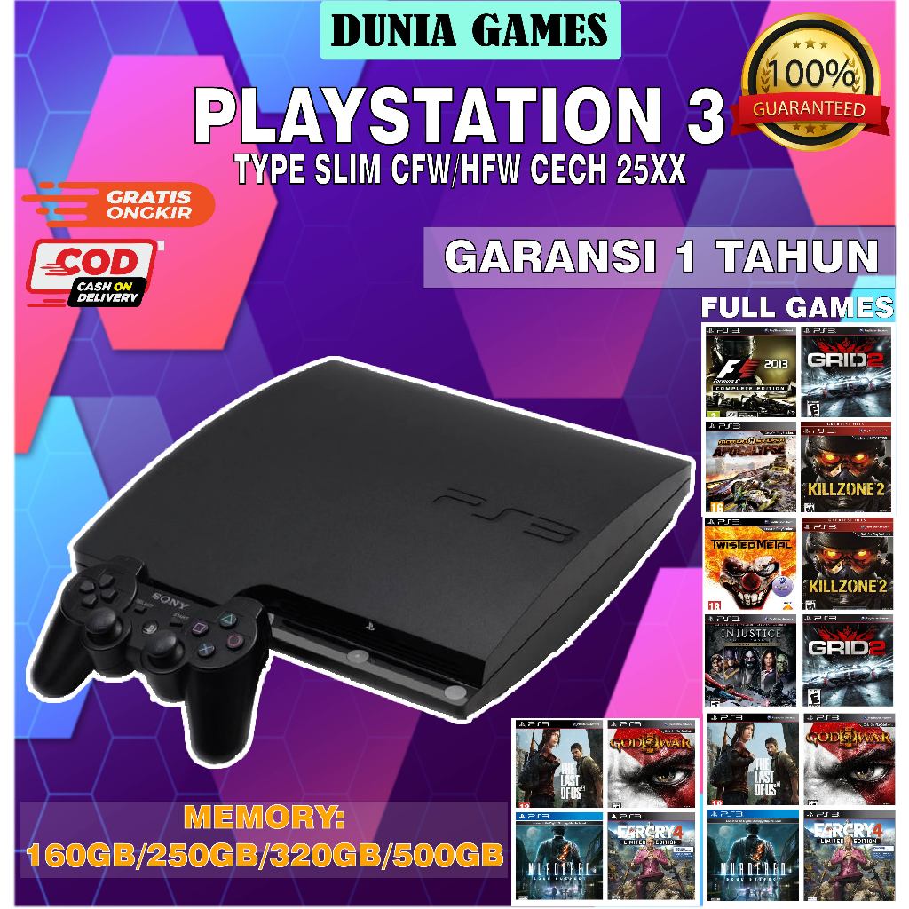 Jual DUNIA GAMES - PS 3 (PLAYSTATION) TYPE SLIM SONY CFW CECH 25XX + HDD 500GB/320GB/250GB/160GB ...