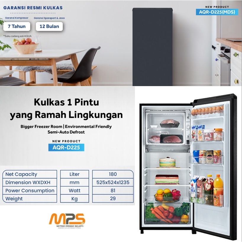 Jual Kulkas 1 Pintu Aqua AQR-D225 - 180 Liter | Shopee Indonesia