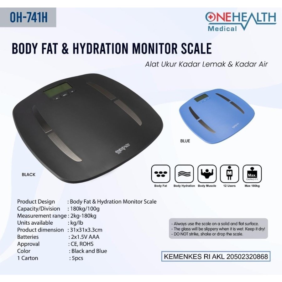 Jual TIMBANGAN BODY FAT & HYDRATION MONITOR SCALE ONEHEALTH OH-741H ...