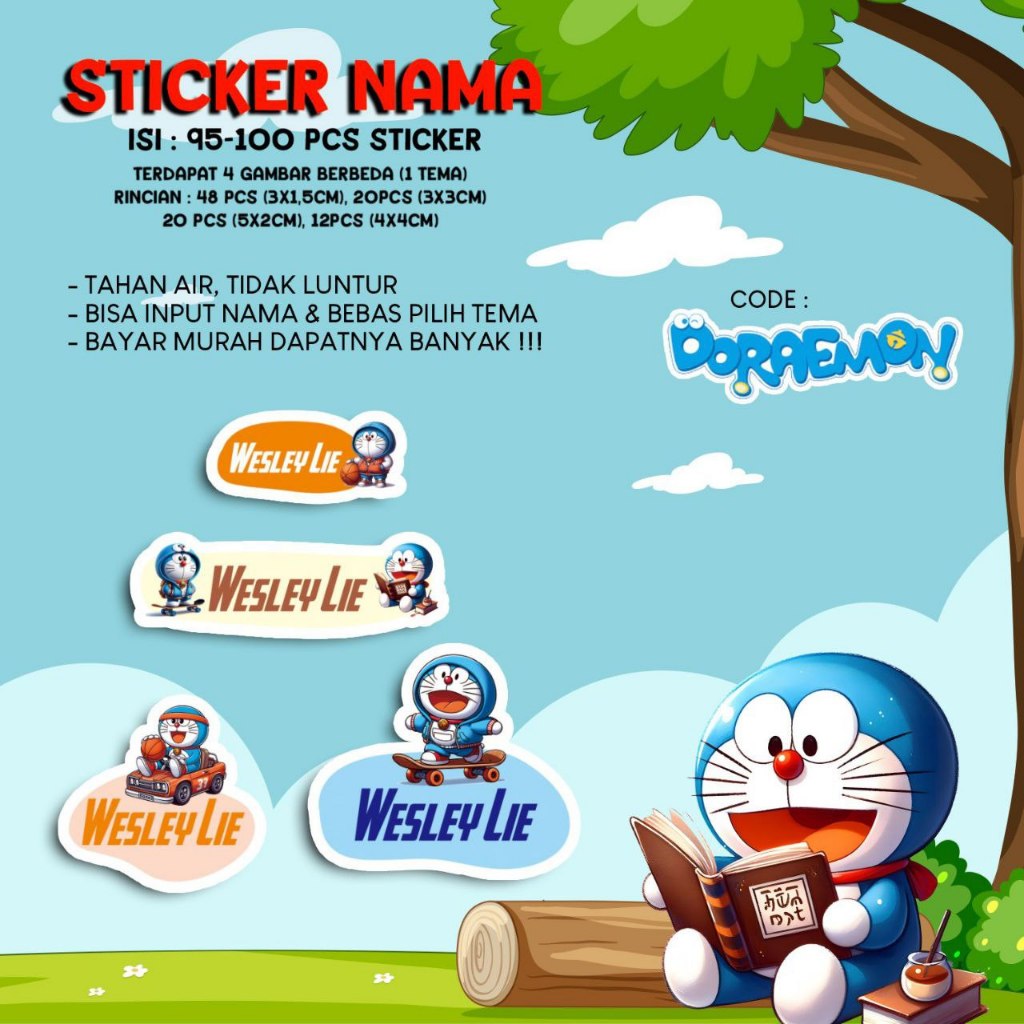 Jual Sticker / Stiker Label Nama Karakter Tema DORAEMON 3D / Cute ...